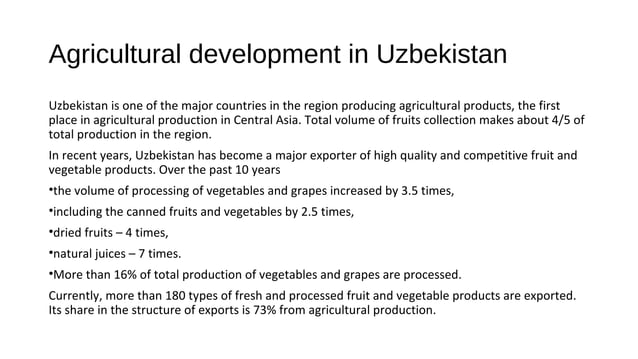 Agriculture and economic development in Uzbekistan | PPT | Agriculture ...