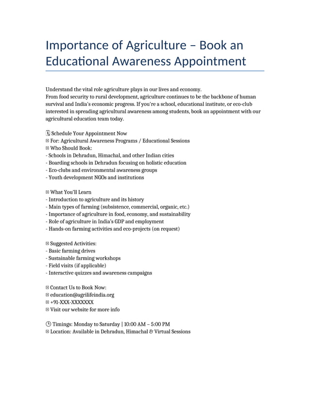 Importance of Agriculture - Benefits and Its Role | DOCX