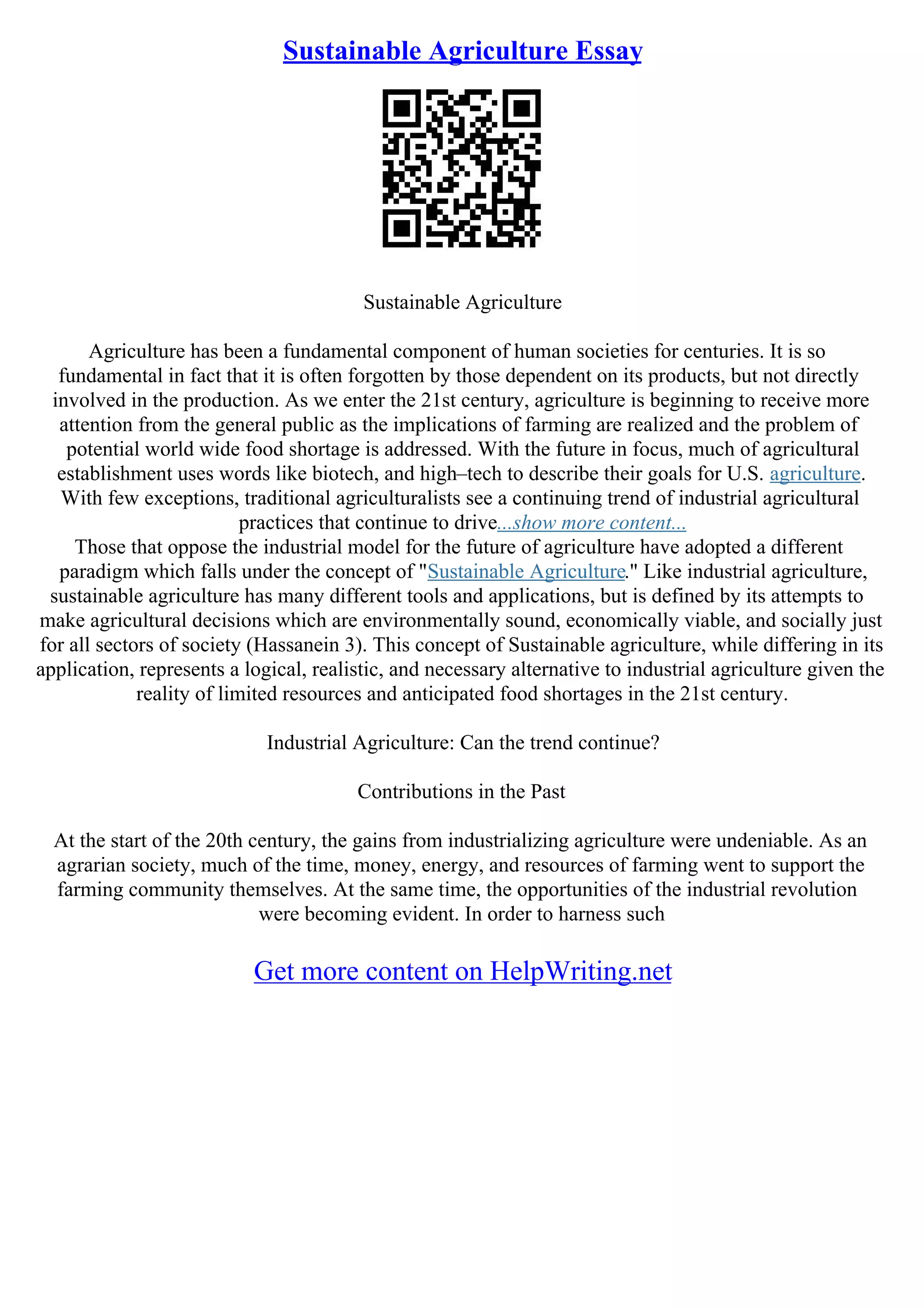 Agriculture Essay | PDF