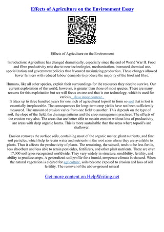 Agriculture Essay | PDF