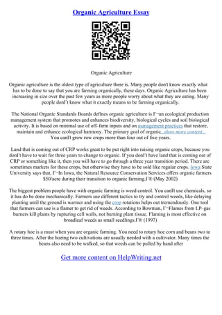 Agriculture Essay | PDF