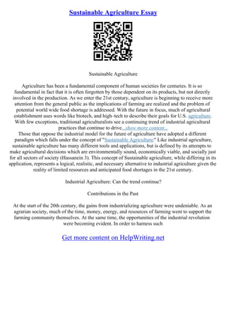 Agriculture Essay | PDF