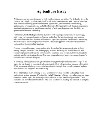 Agriculture Essay | PDF
