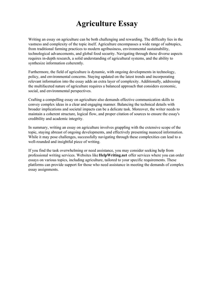 Agriculture Essay | PDF
