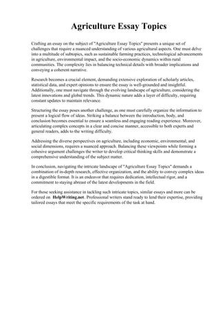 Agriculture Essay Topics. Amherst College | PDF