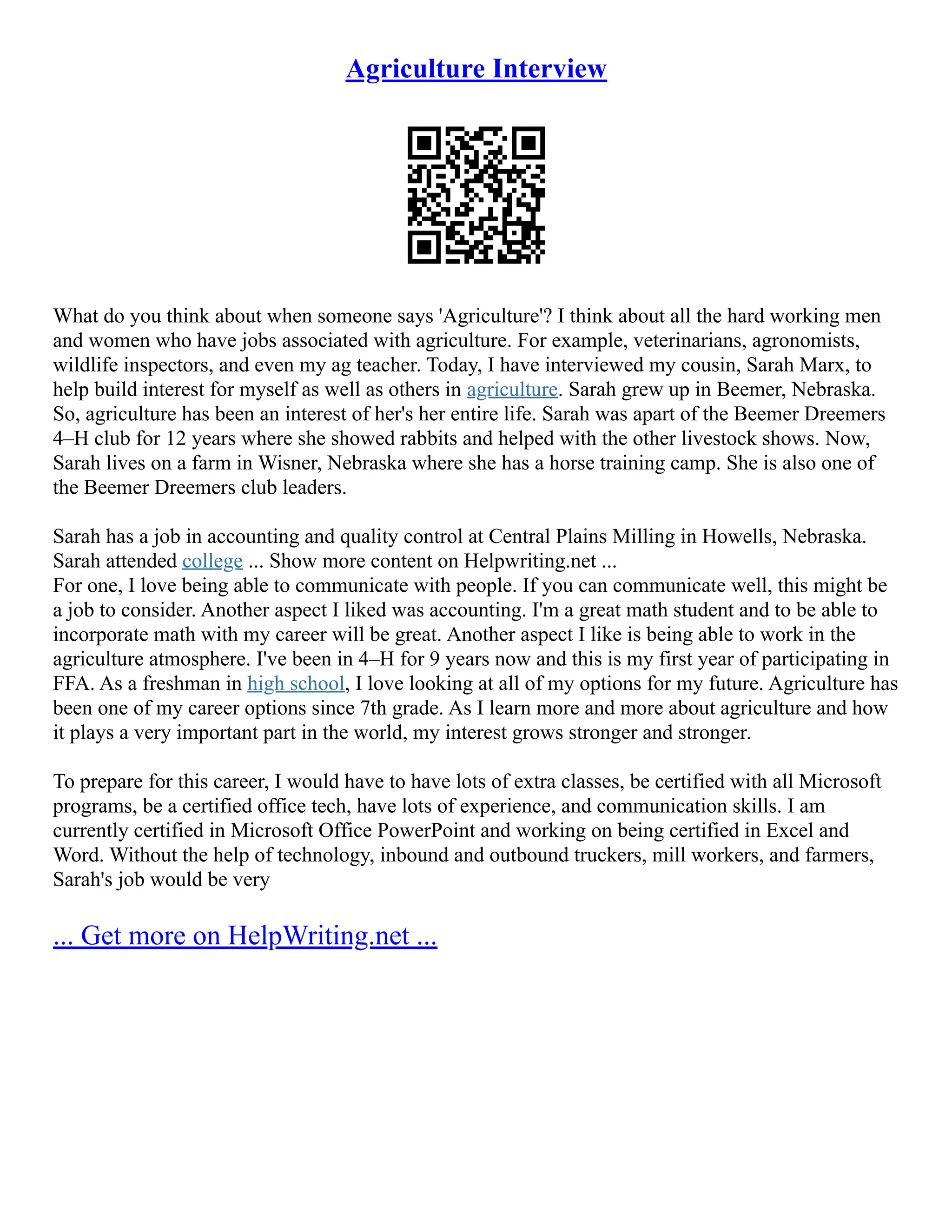 Agriculture Interview | PDF