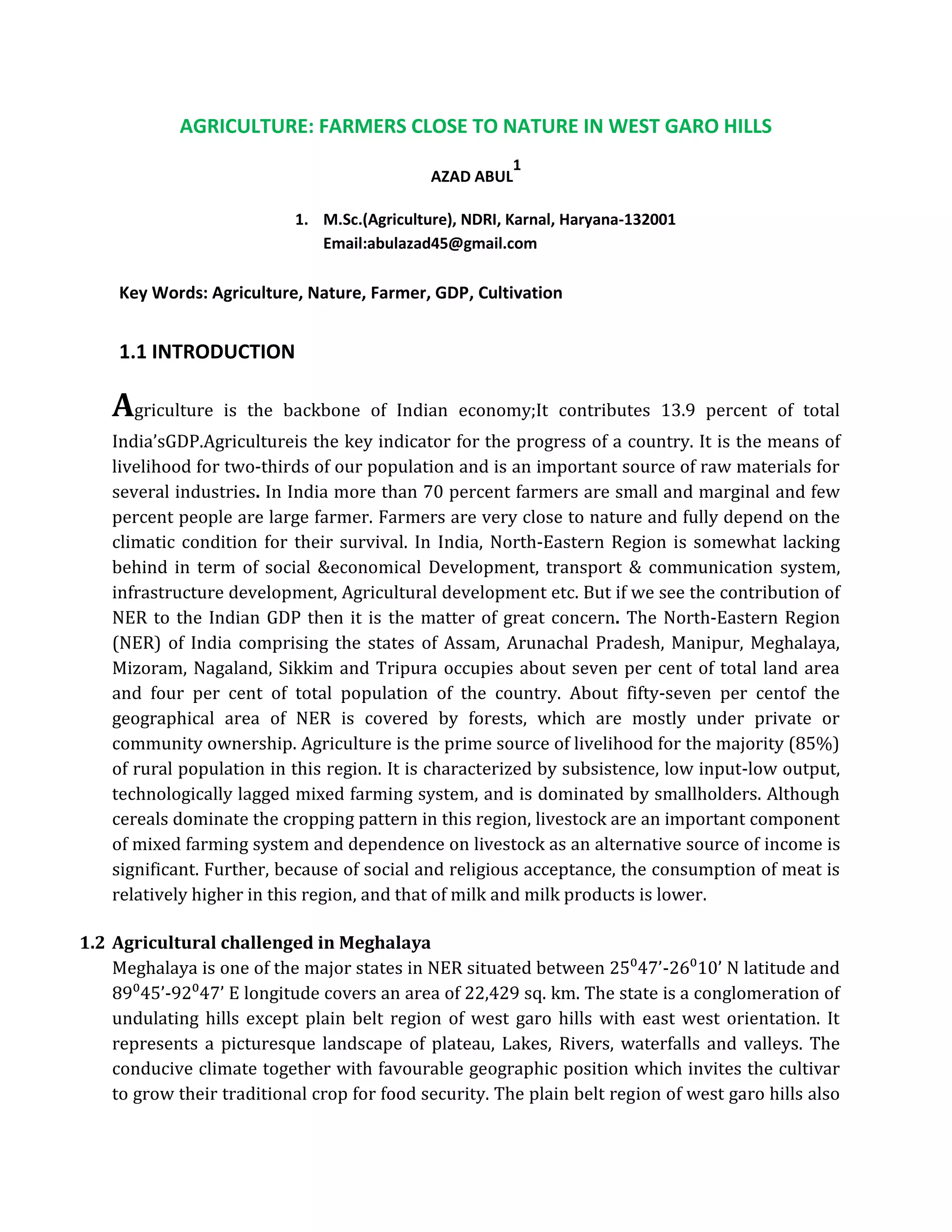 Agriculture in West_Garo_Hills Meghalaya | PDF