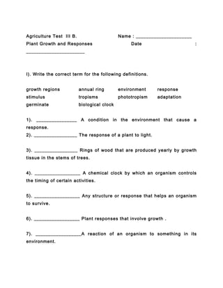 Agriculture test iii b copy | PDF