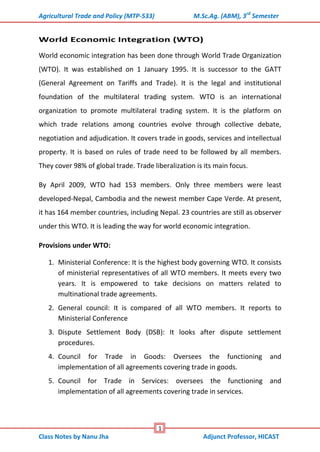 Agriculture Trade and Policy - Class Notes | PDF