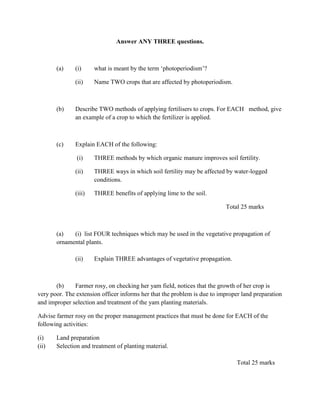 Agriculture science past paper | DOCX