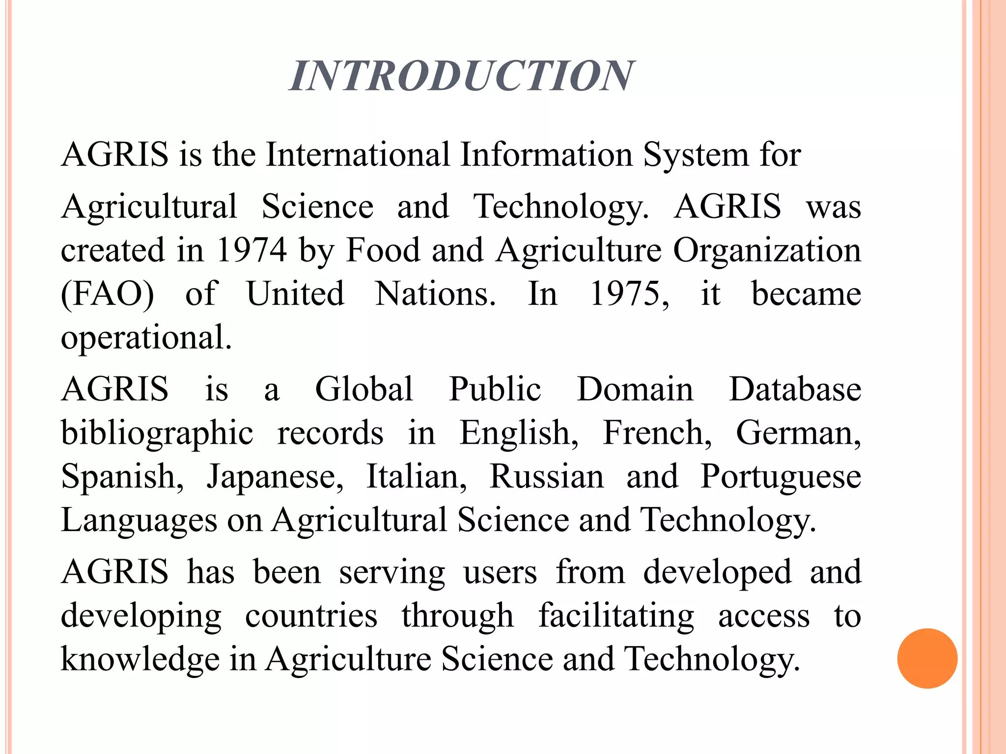 International System for Agricultural Science and Technology (AGRIS) by ...