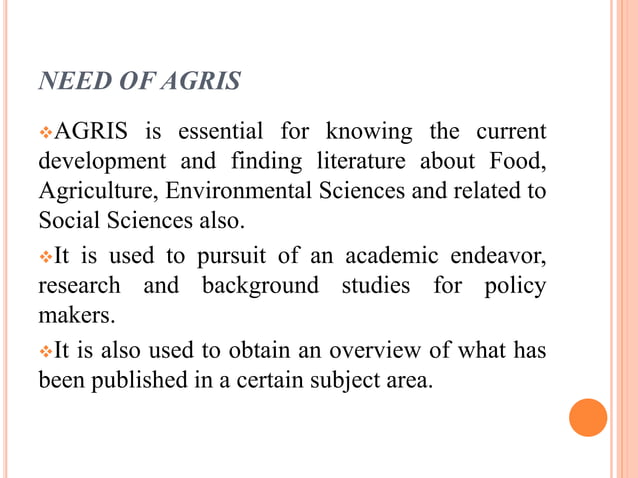 International System for Agricultural Science and Technology (AGRIS) by ...