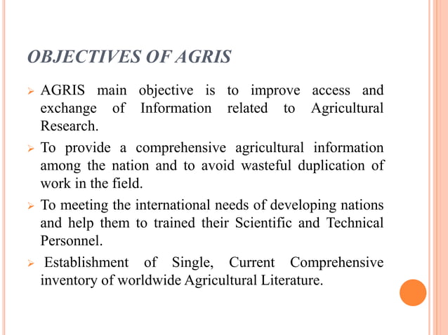 International System for Agricultural Science and Technology (AGRIS) by ...