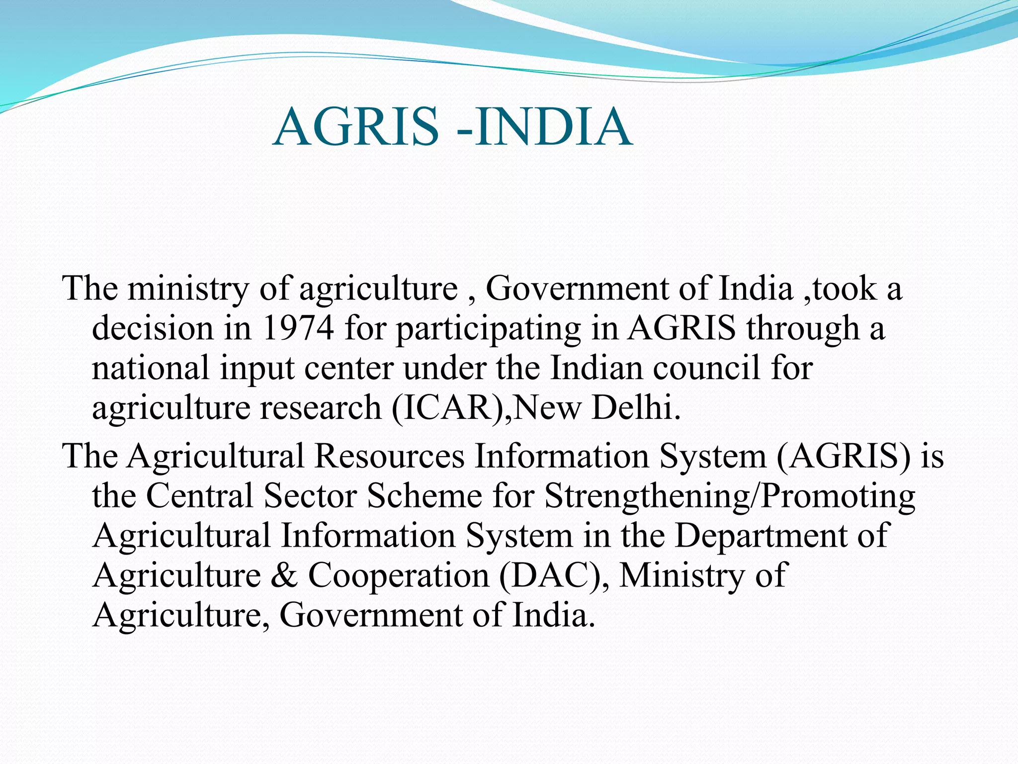 AGRIS (agricultural information system) | PPTX