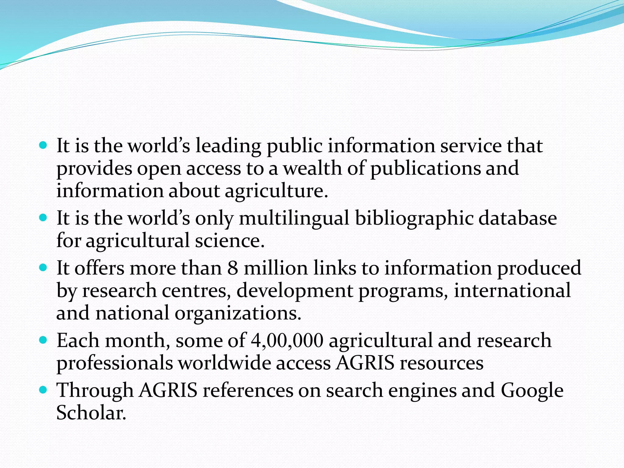 AGRIS (agricultural information system) | PPTX