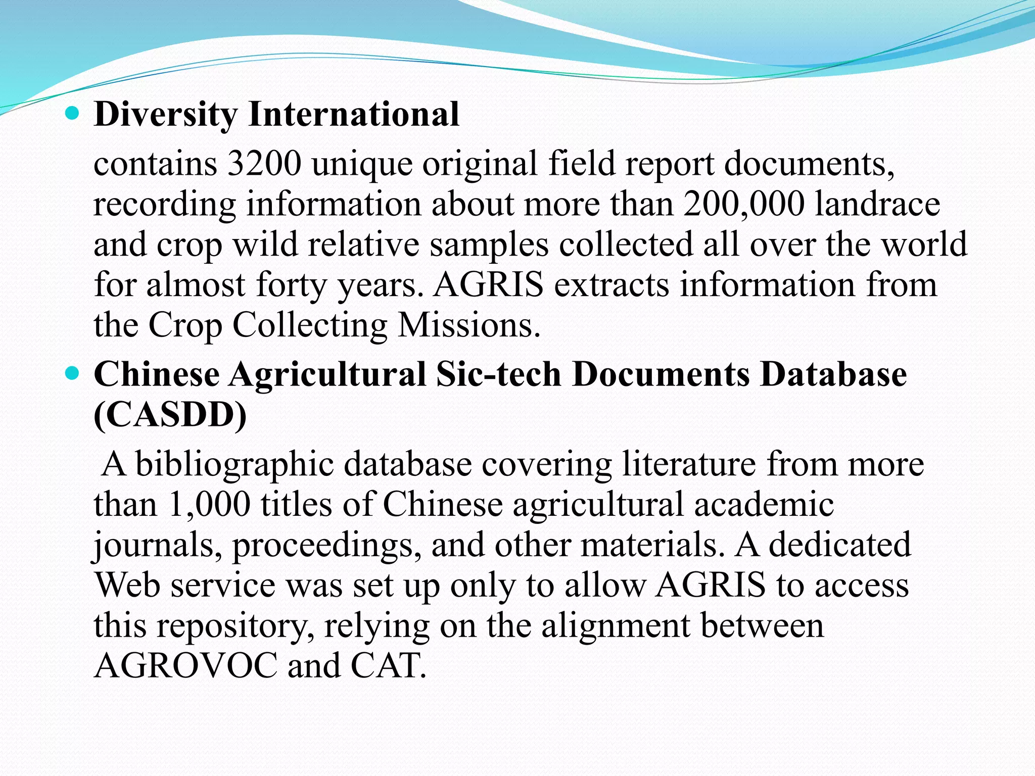 AGRIS (agricultural information system) | PPTX