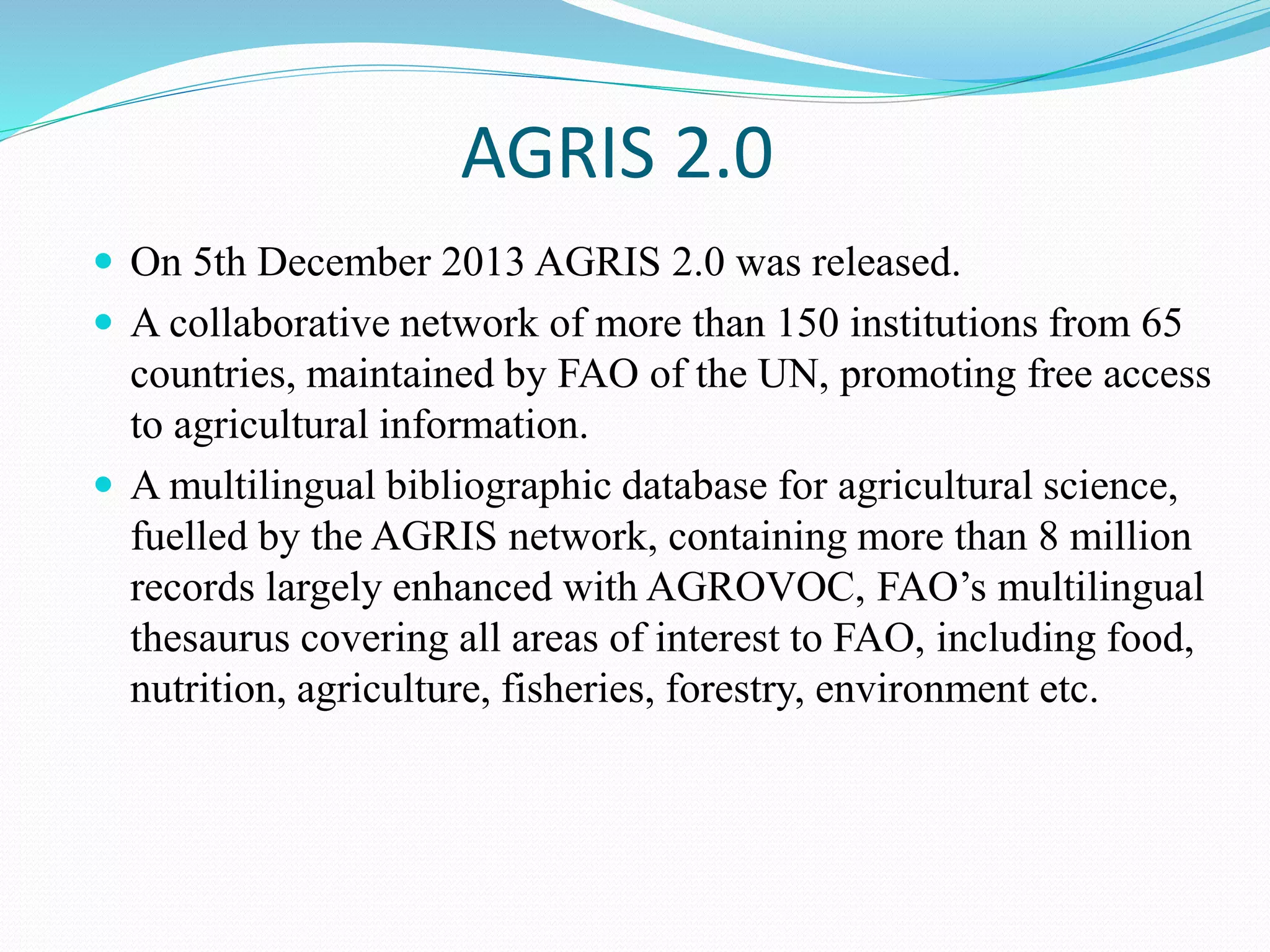 AGRIS (agricultural information system) | PPTX