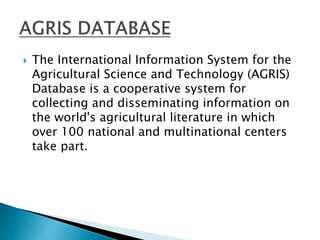 Agris international system for agricultural science and technology | PPT