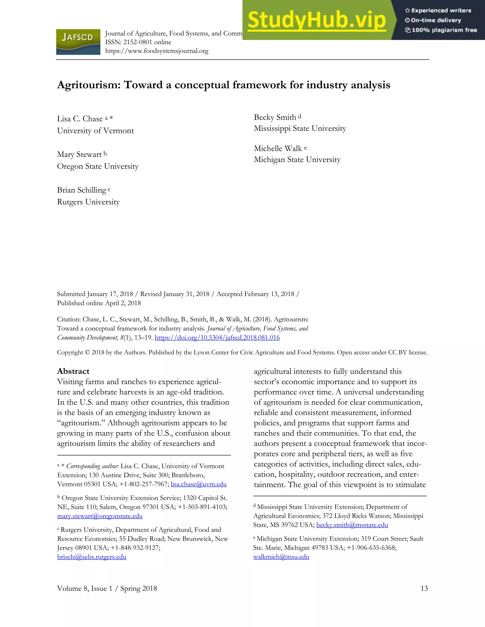 Agritourism Toward A Conceptual Framework For Industry Analysis | PDF