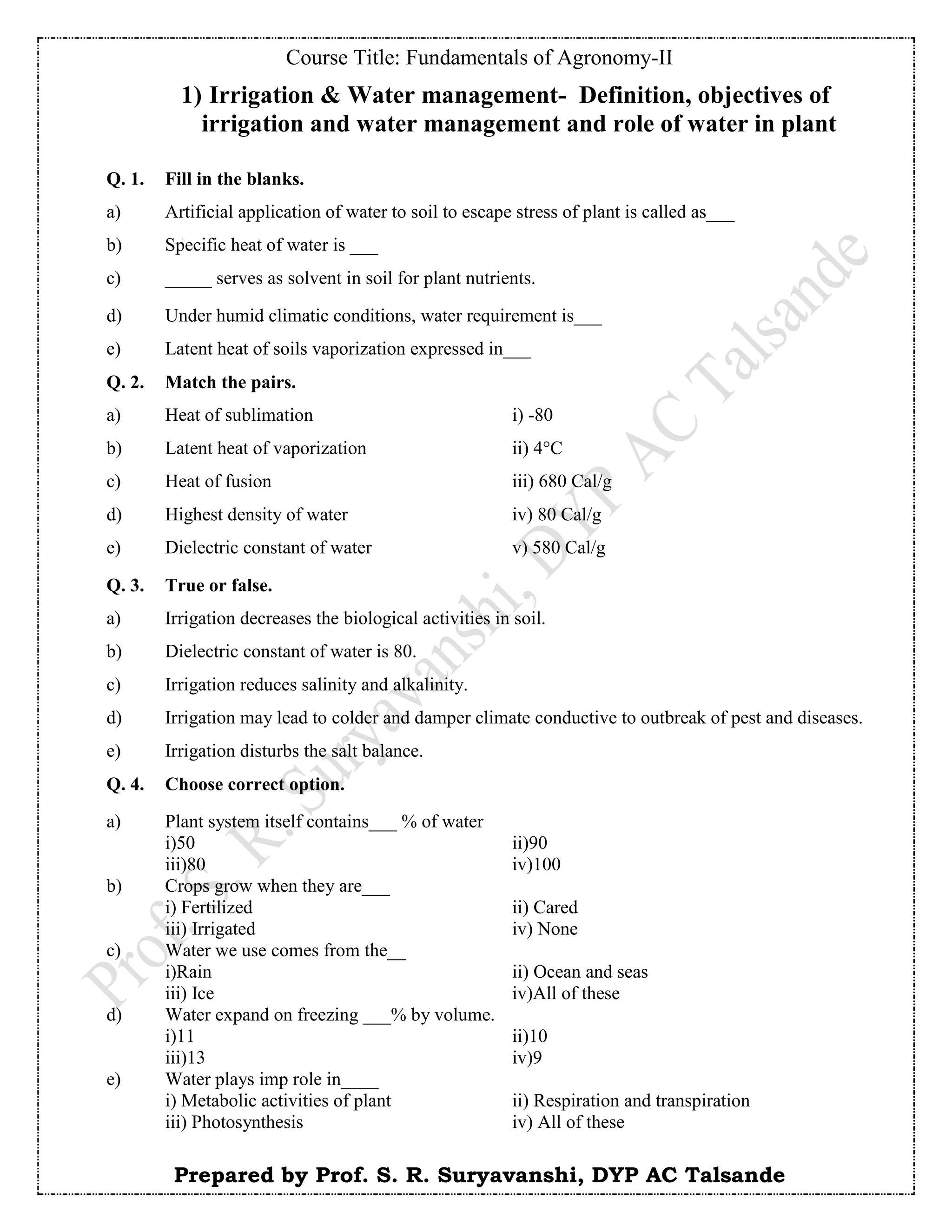 Objectives on Fundamentals of Agronomy-II | PDF