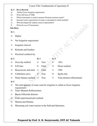 Objectives on Fundamentals of Agronomy-II | PDF