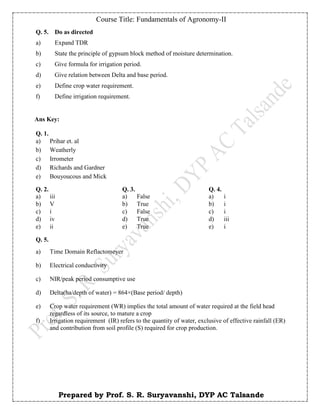 Objectives on Fundamentals of Agronomy-II | PDF
