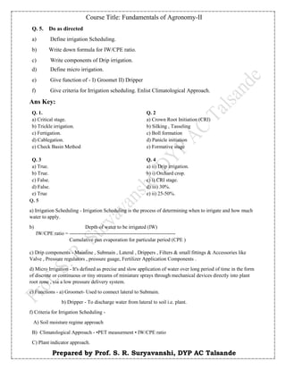 Objectives on Fundamentals of Agronomy-II | PDF