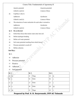 Objectives on Fundamentals of Agronomy-II | PDF