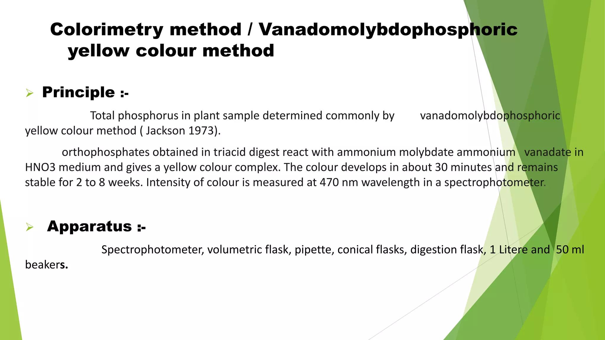 Different methods of phosphorus determination in plants | PPTX