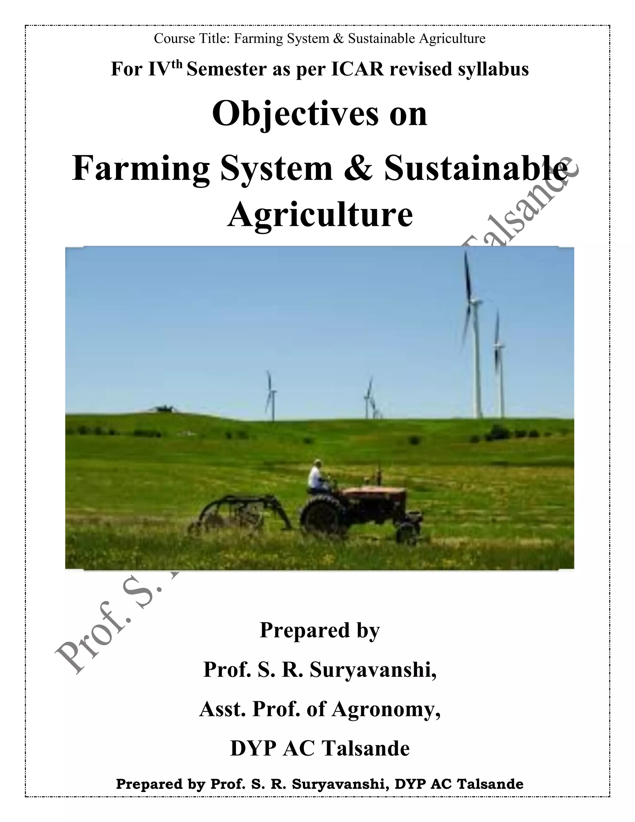Objectives on Farming System & Sustainable Agriculture | PDF