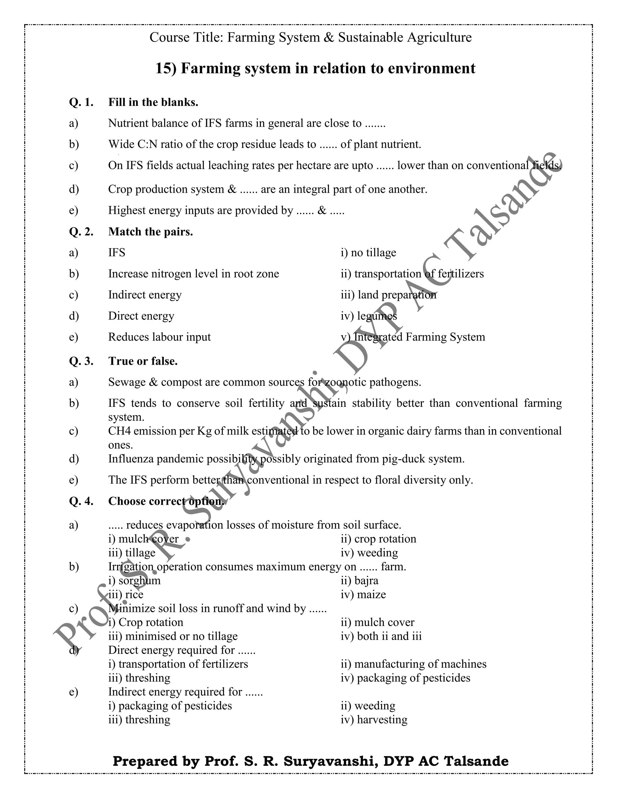 Objectives on Farming System & Sustainable Agriculture | PDF