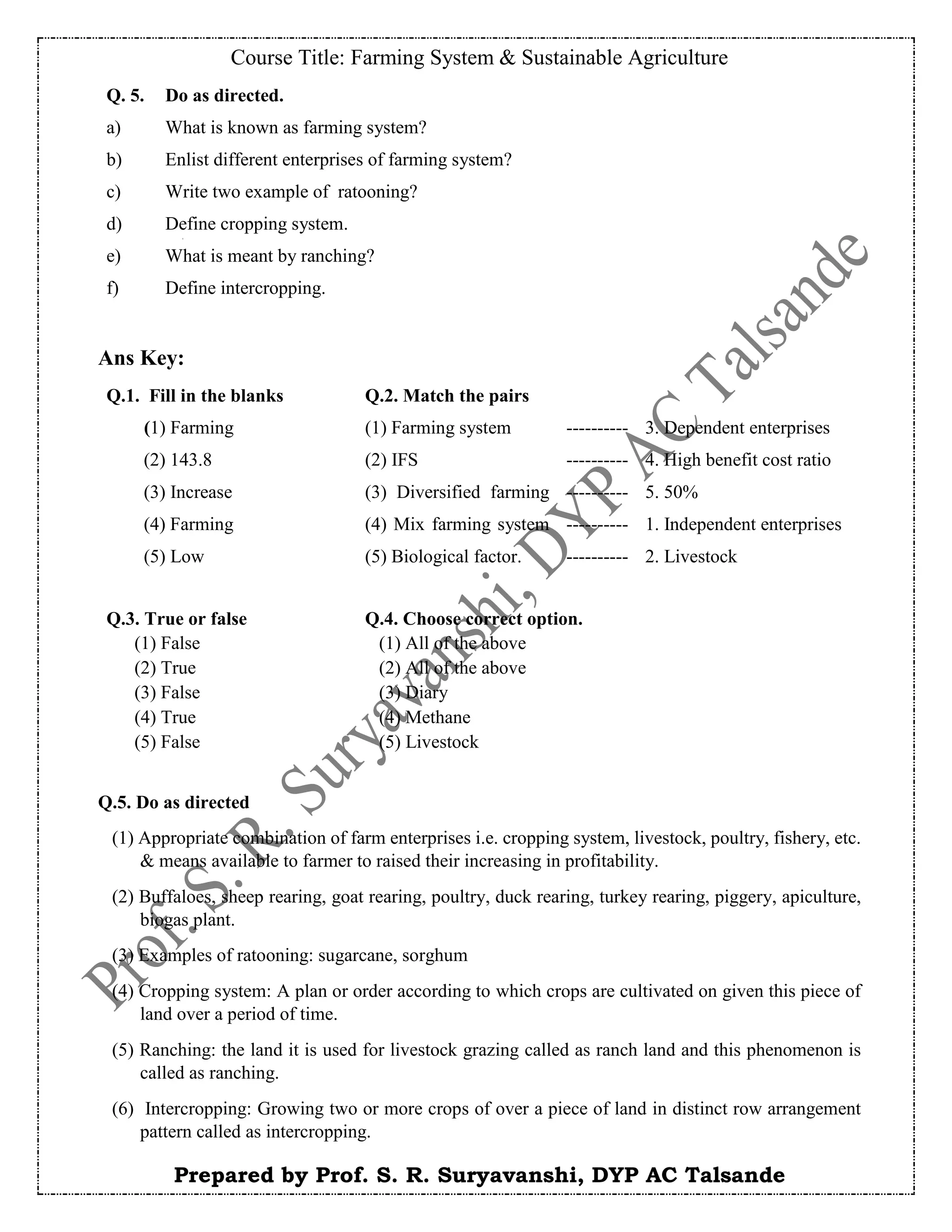Objectives on Farming System & Sustainable Agriculture | PDF