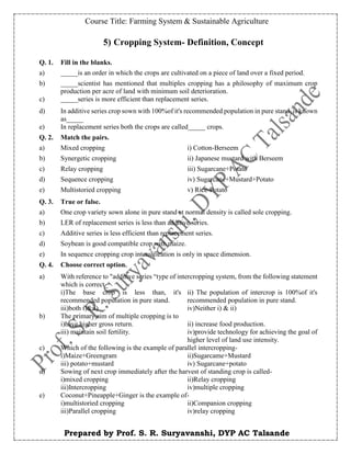 Objectives on Farming System & Sustainable Agriculture | PDF
