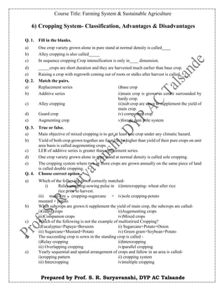 Objectives on Farming System & Sustainable Agriculture | PDF