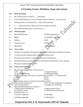 Objectives on Farming System & Sustainable Agriculture | PDF