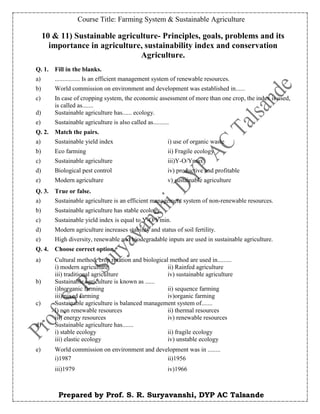 Objectives on Farming System & Sustainable Agriculture | PDF