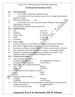 Objectives on Farming System & Sustainable Agriculture | PDF