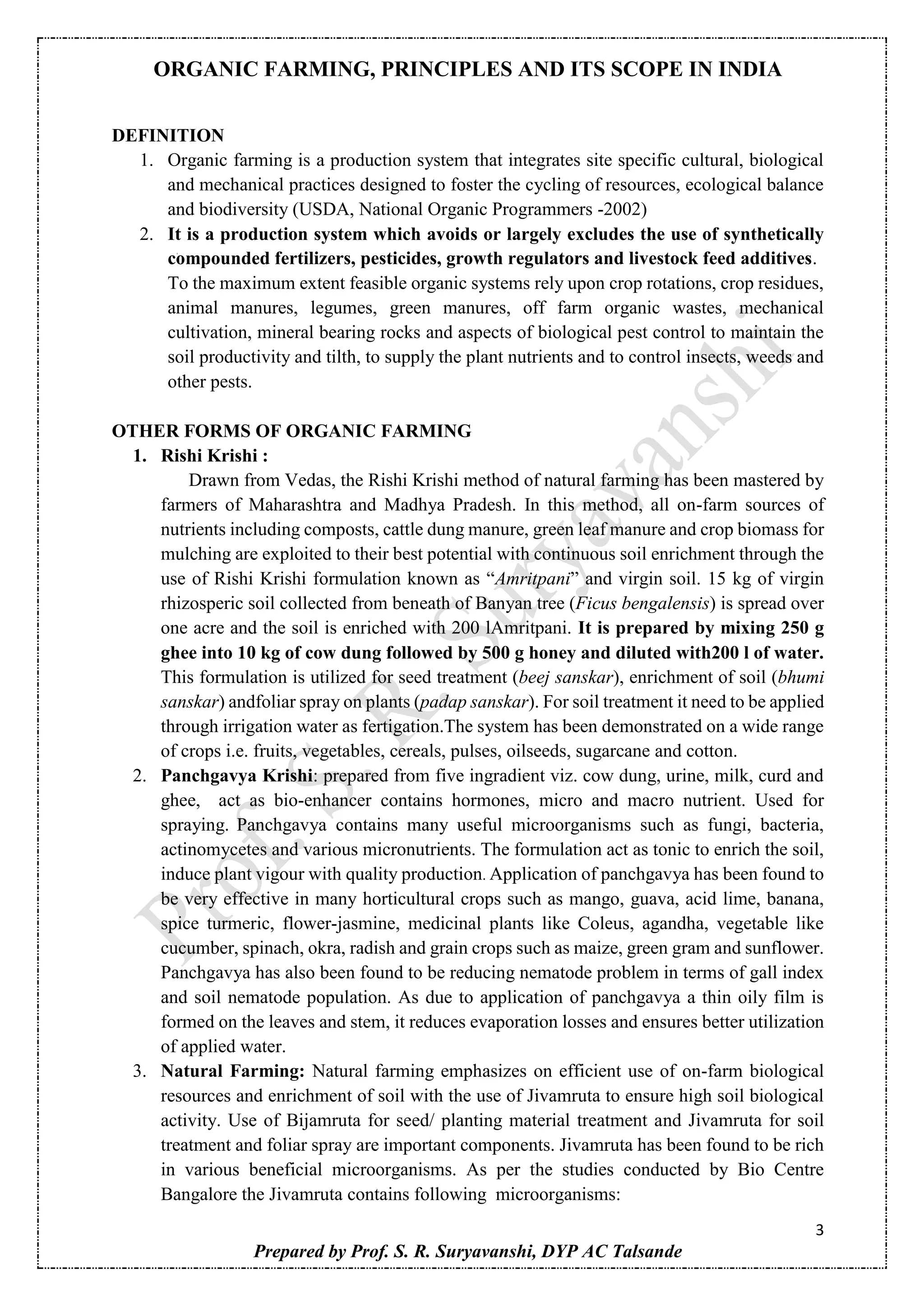 Principles of Organic Farming theory notes (AGRO-248) | PDF