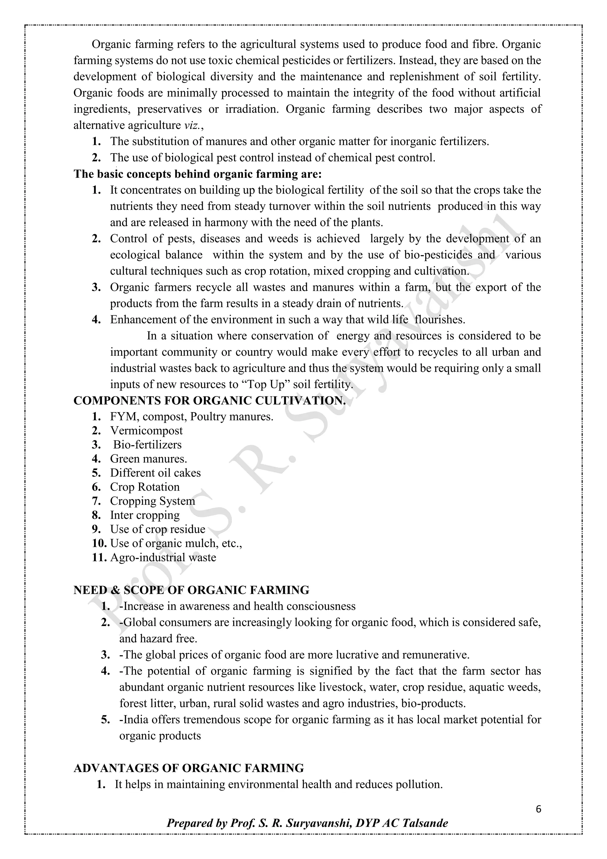 Principles of Organic Farming theory notes (AGRO-248) | PDF