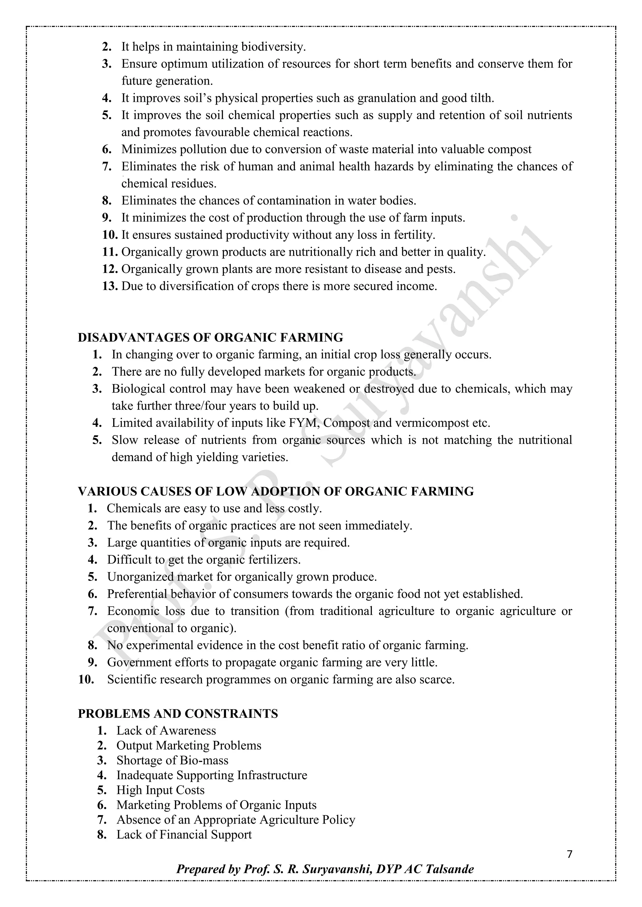 Principles of Organic Farming theory notes (AGRO-248) | PDF