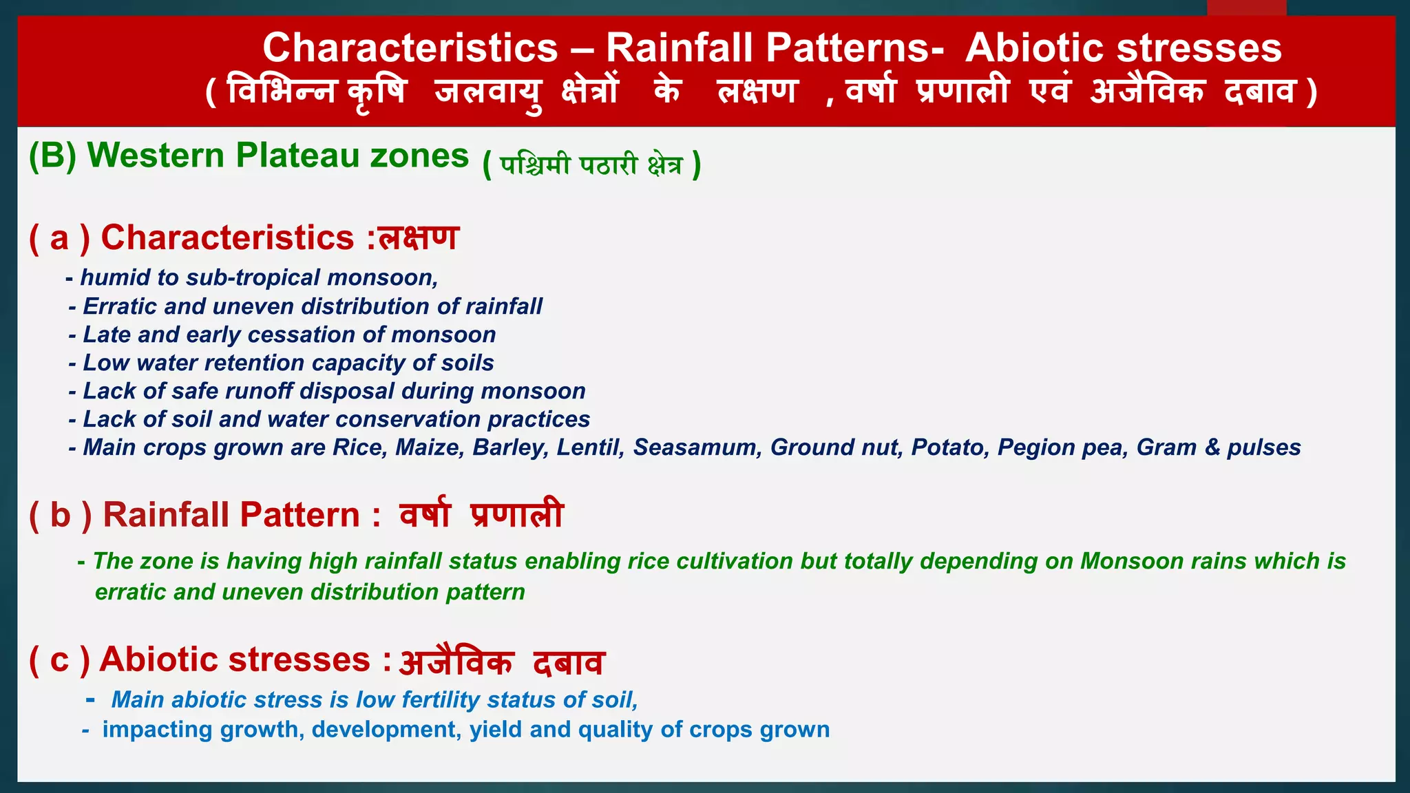 Agro climatic zones of jharkhand, rainfall patterns & abiotic stresses ...