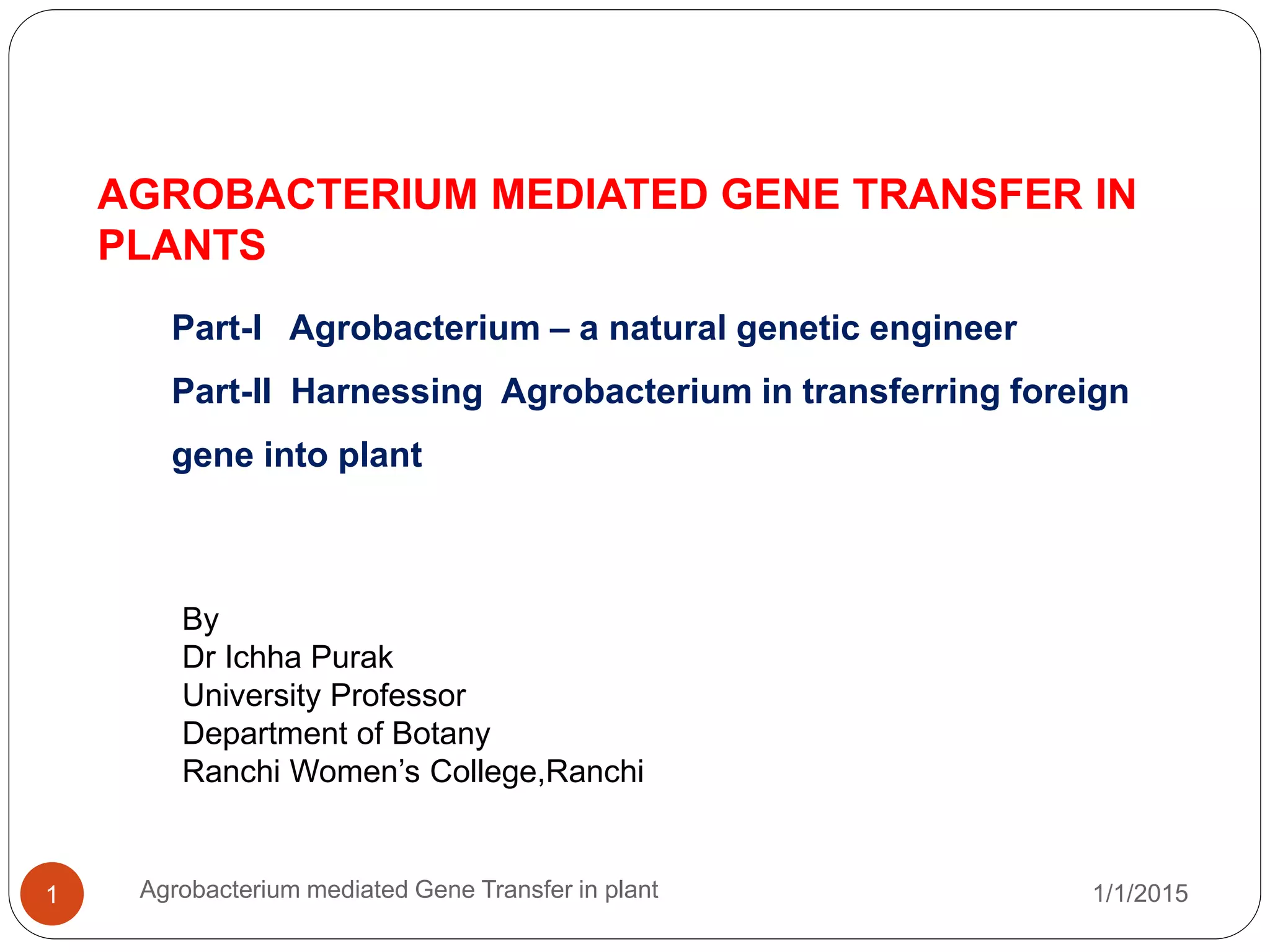 Agrobacterium Mediated Gene Transfer In Plants Pptx
