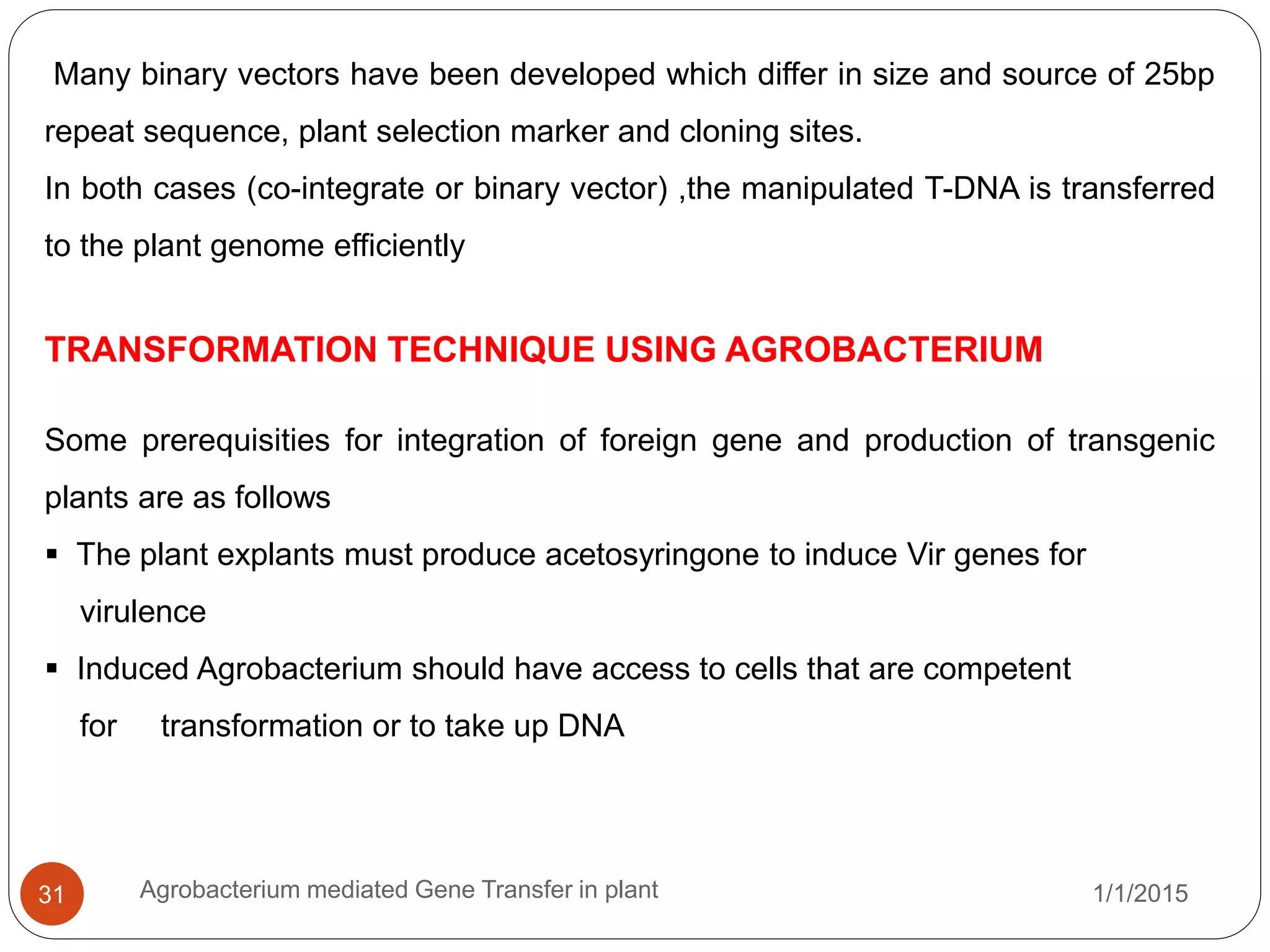 Agrobacterium mediated gene transfer in plants. | PPTX
