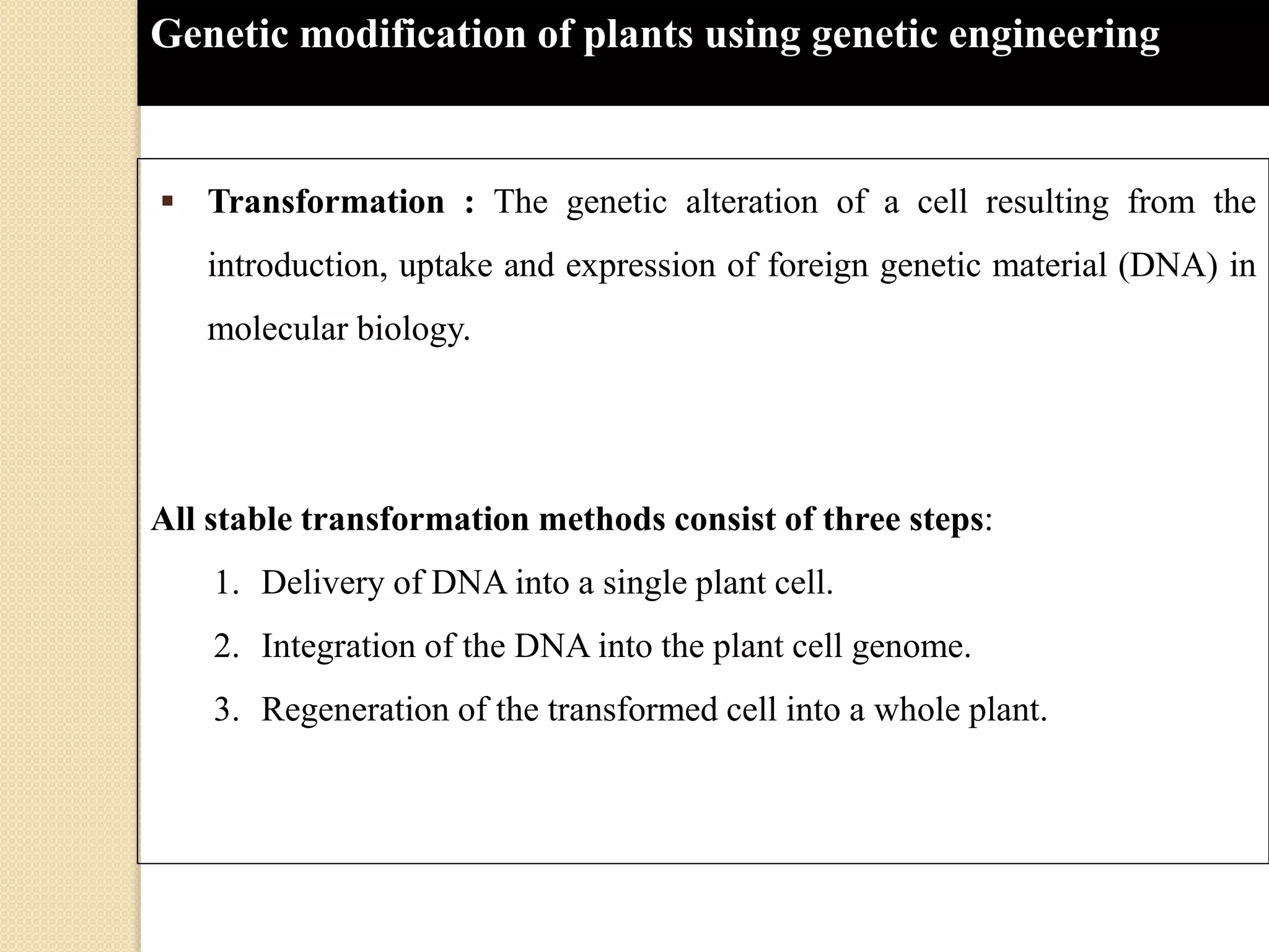 Agrobacterium mediated transformation, its mode of action and ...