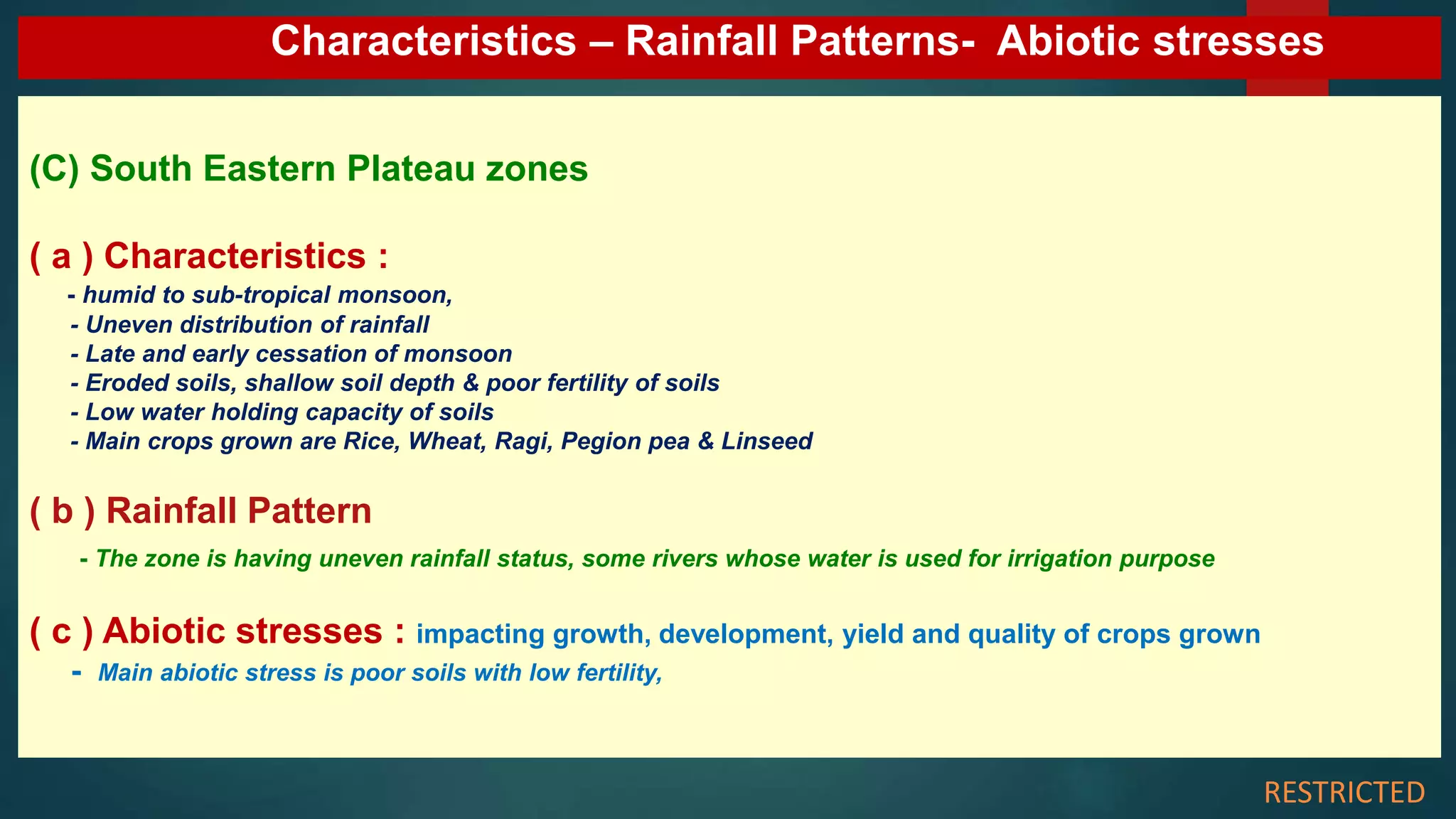 Agroclimatic zones of jharkhand, rainfall patterns and abiotic stresses ...