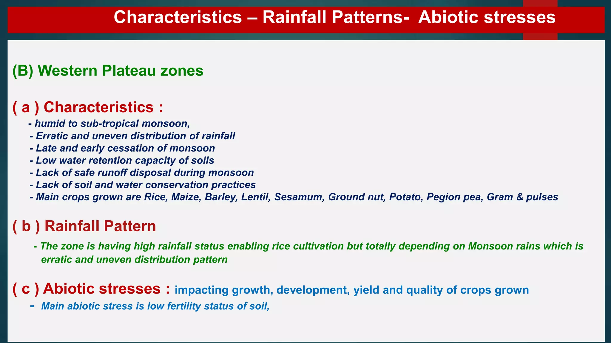 Agroclimatic zones of jharkhand, rainfall patterns and abiotic stresses ...