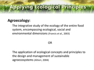 Agroecology: Applying Ecological Principles to Agriculture | PDF