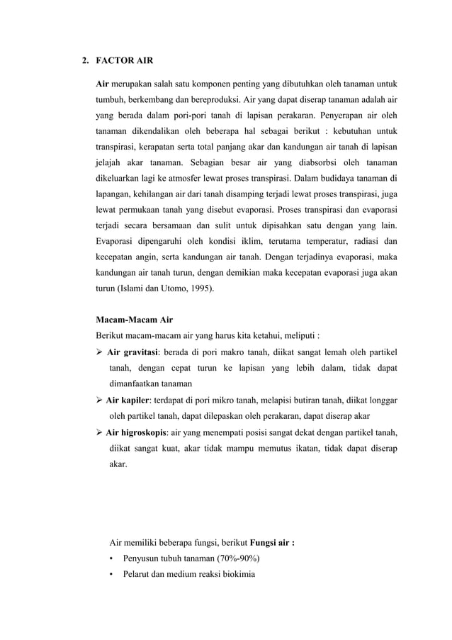Agroekosistem pengaruh faktor lingkungan tanah, air, dan udar) terhadap pertumbuhan tanaman | PDF