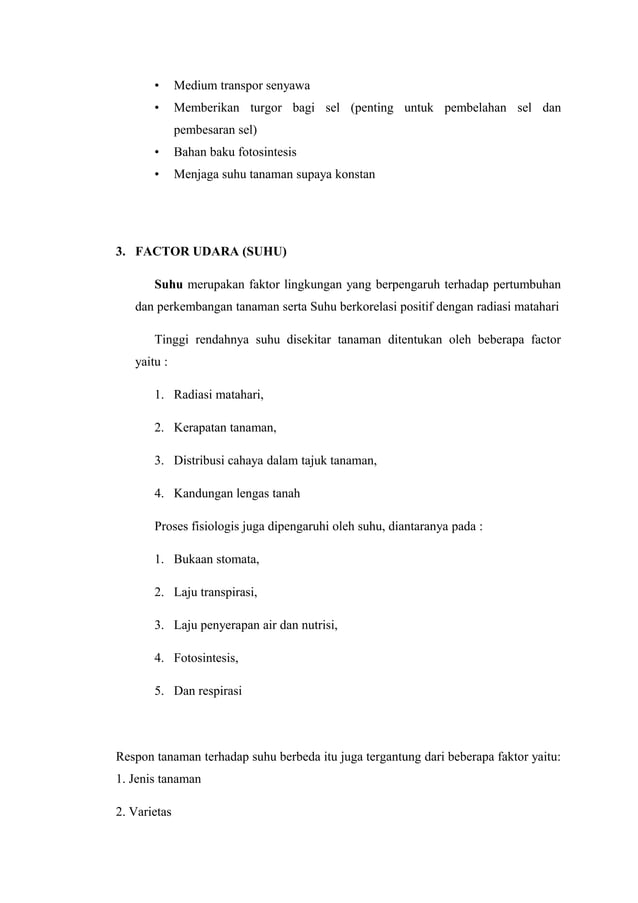 Agroekosistem pengaruh faktor lingkungan tanah, air, dan udar) terhadap pertumbuhan tanaman | PDF