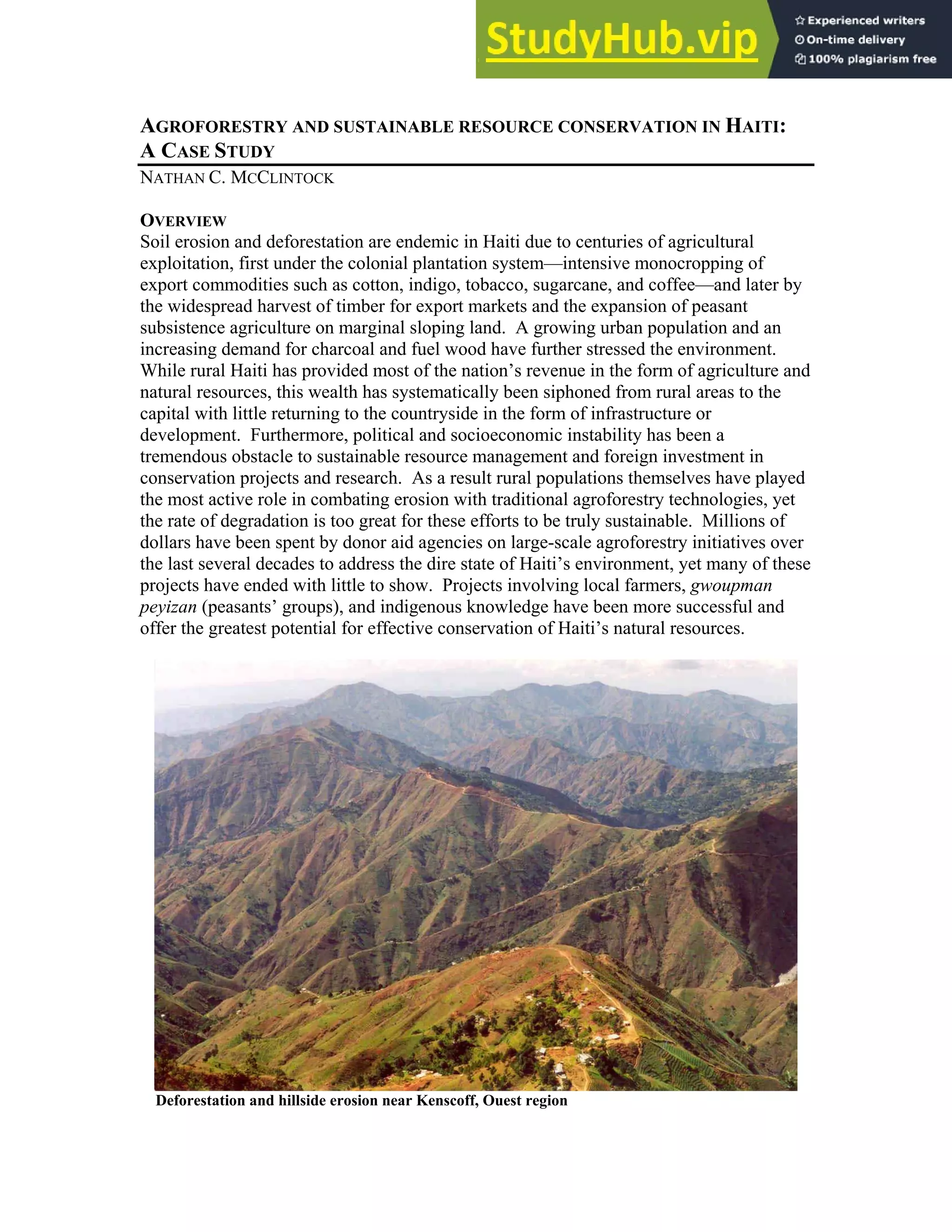 Agroforestry And Sustainable Resource Conservation In Haiti A Case ...